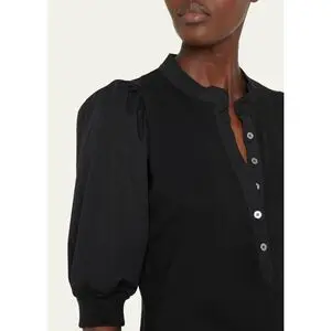 Veronica Beard Coralee Knit Button-front Top - Black