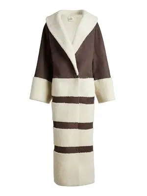 Khaite Women's Pia Shearling Long Coat - Bone Classic Brown  - Bone Classic Brown