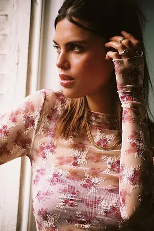 Free People Lady Lux Printed Layering Top White