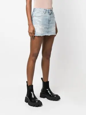 Heron Preston Distressed Denim Mini Skirt