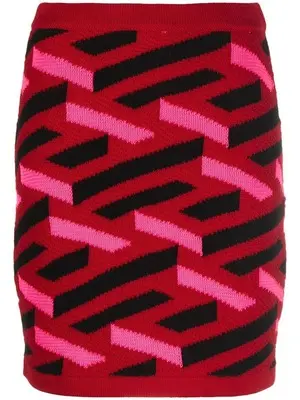 Versace Geometric Intarsia Knitted Skirt - Red