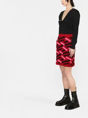 Versace Geometric Intarsia Knitted Skirt - Red