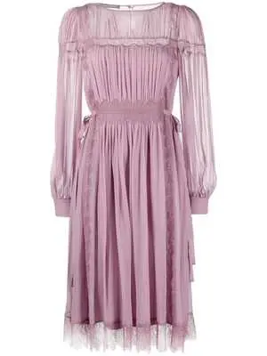 Alberta Ferretti Long-sleeved Silk Midi Dress