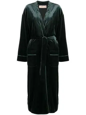 BLANCA VITA Velvet-effect Coat With Tie Waist - Green