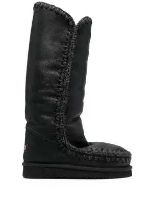 Mou Whipstitch-trim Shearling-lined Boots - Grey