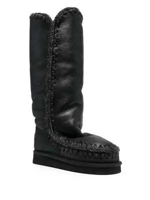 Mou Whipstitch-trim Shearling-lined Boots - Grey