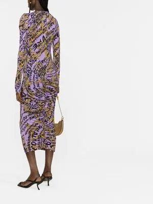 Versace All-over Logo-print Gathered Midi Dress
