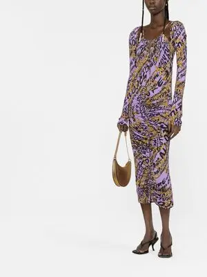 Versace All-over Logo-print Gathered Midi Dress