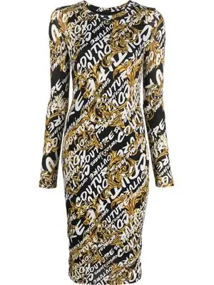 Versace Barocco Logo-print Midi Dress - Black
