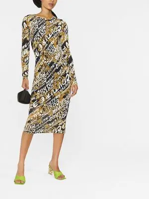 Versace Barocco Logo-print Midi Dress - Black