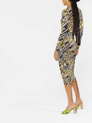Versace Barocco Logo-print Midi Dress - Black