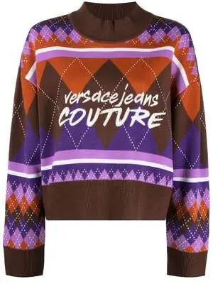 Versace Argyle-knit Jumper - Brown