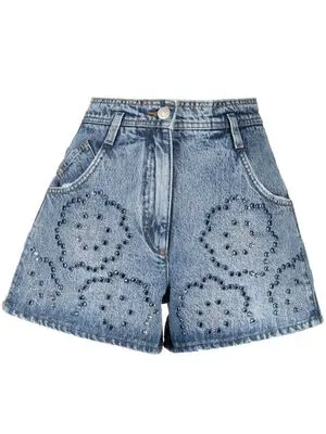 Maje Crystal-embellished Denim Shorts - Blue