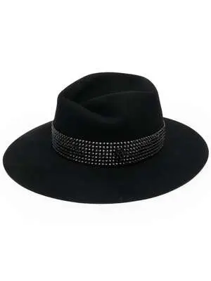 MAISON MICHEL Studded Wide-brim Hat - Black