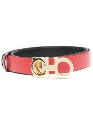 FERRAGAMO Salvatore Ferragamo Gancini-Buckle Calf Leather Belt Red