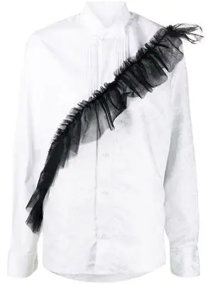 Viktor & Rolf Tulle-detail Long-sleeve Tuxedo Shirt - White
