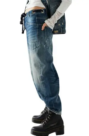 Free People We The Free Moxie Mid-rise Barrel Jeans - Timeless Blue