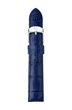 Michele Croc Embossed Leather Watchband - Navy
