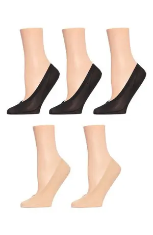 MEMOI Fine Edge Sock Liners Pack Of 5 - Black-beige