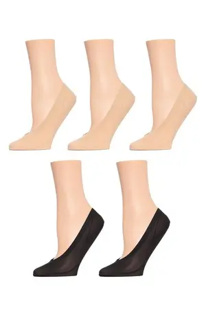 MEMOI MeMoi Fine Edge Sock Liners - Pack Of 5 Nude-black