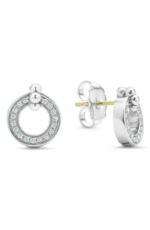 Lagos Caviar Spark Diamond Open Circle Stud Earrings
