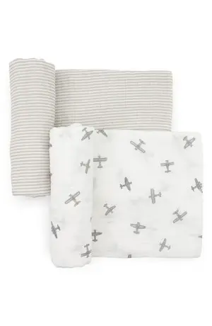 LITTLE UNICORN 2-pack Organic Cotton Muslin Swaddle Blanket - Pewter Planes