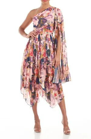 KAY UNGER Lilah Floral One-shoulder Chiffon Gown - Rosette Multi