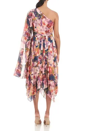 KAY UNGER Lilah Floral One-shoulder Chiffon Gown