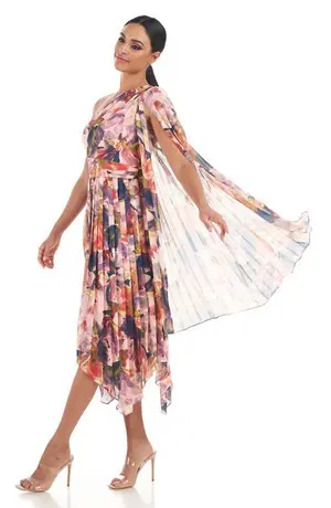 KAY UNGER Lilah Floral One-shoulder Chiffon Gown