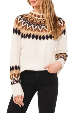 CECE DUPRAZ CeCe Fair Isle Funnel Neck Sweater Antique White