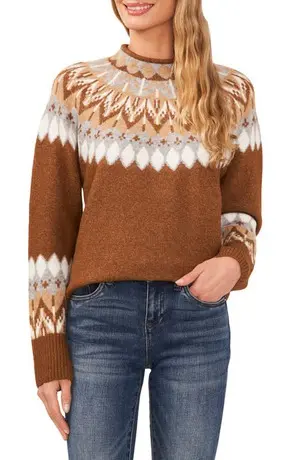 CECE DUPRAZ CeCe Fair Isle Funnel Neck Sweater Toasted Beige