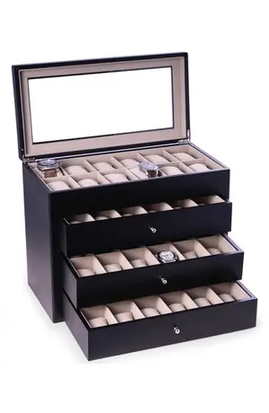 BEY-BERK Wood Watch Box - Black
