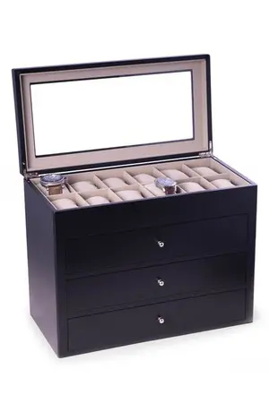 BEY-BERK Wood Watch Box - Black