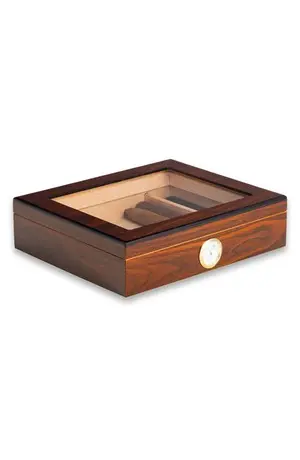 BEY-BERK Finley 12 Cigar Humidor - Brown