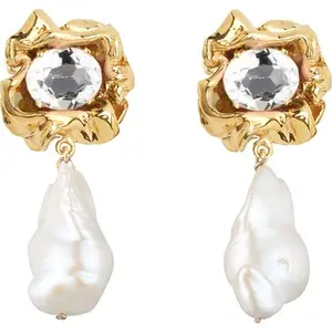 STERLING KING Lola Baroque Pearl Drop Earrings - Gold - Crystal