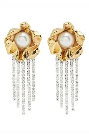 STERLING KING Titania Imitation Pearl & Crystal Fringe Drop Earrings - Gold