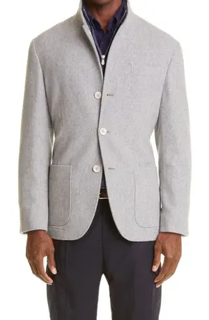 Brunello Cucinelli Patch Pocket Cashmere Jacket - C2148-pearl Grey