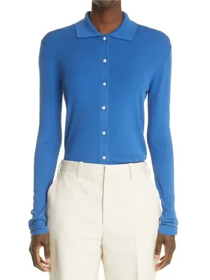 Co Rib Button-up Polo Silk Sweater