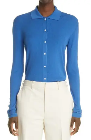 Co Rib Button-up Polo Silk Sweater