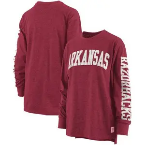 PRESSBOX Heathered Arkansas Razorbacks Two-hit Canyon Long Sleeve T-shirt - Cardinal