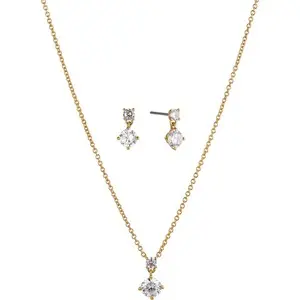 Nadri Stud Earrings & Pendant Necklace Set - Gold
