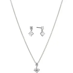Nadri Stud Earrings & Pendant Necklace Set - Rhodium