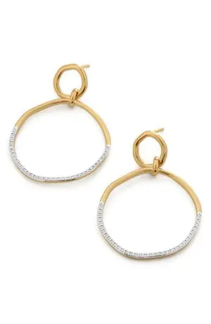 Monica Vinader Riva Pavé Diamond Drop Earrings - 18ct Gold Vermeil On Sterling