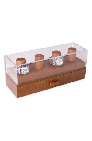 BEY-BERK Wood & Acrylic Watch Case - Brown