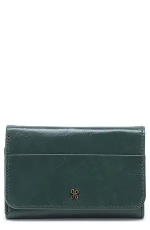 Hobo Jill Leather Trifold Wallet Sage Leaf
