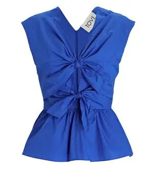 Tove Elen Tie-front Organic Cotton Top - Blue-med