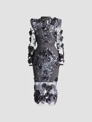 ZHIVAGO Battle Lines Floral-embellished Vendetta Dress - Grey