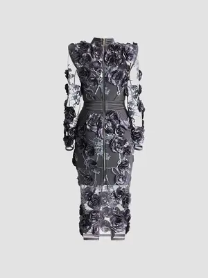 ZHIVAGO Battle Lines Floral-embellished Vendetta Dress - Grey