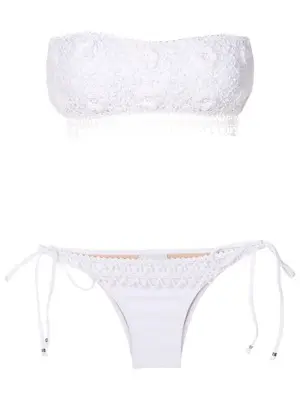AMIR SLAMA Floral-embroidery Strapless Bikini Set - White