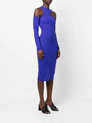 Off-White Asymmetric Long-sleeve Midi Dress